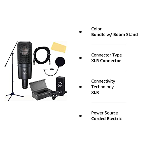 Audio-Technica AT4040 Cardioid Condenser Microphone Bundle with Boom Stand, Pop Filter, XLR Cable, and Austin Bazaar Polishing Cloth