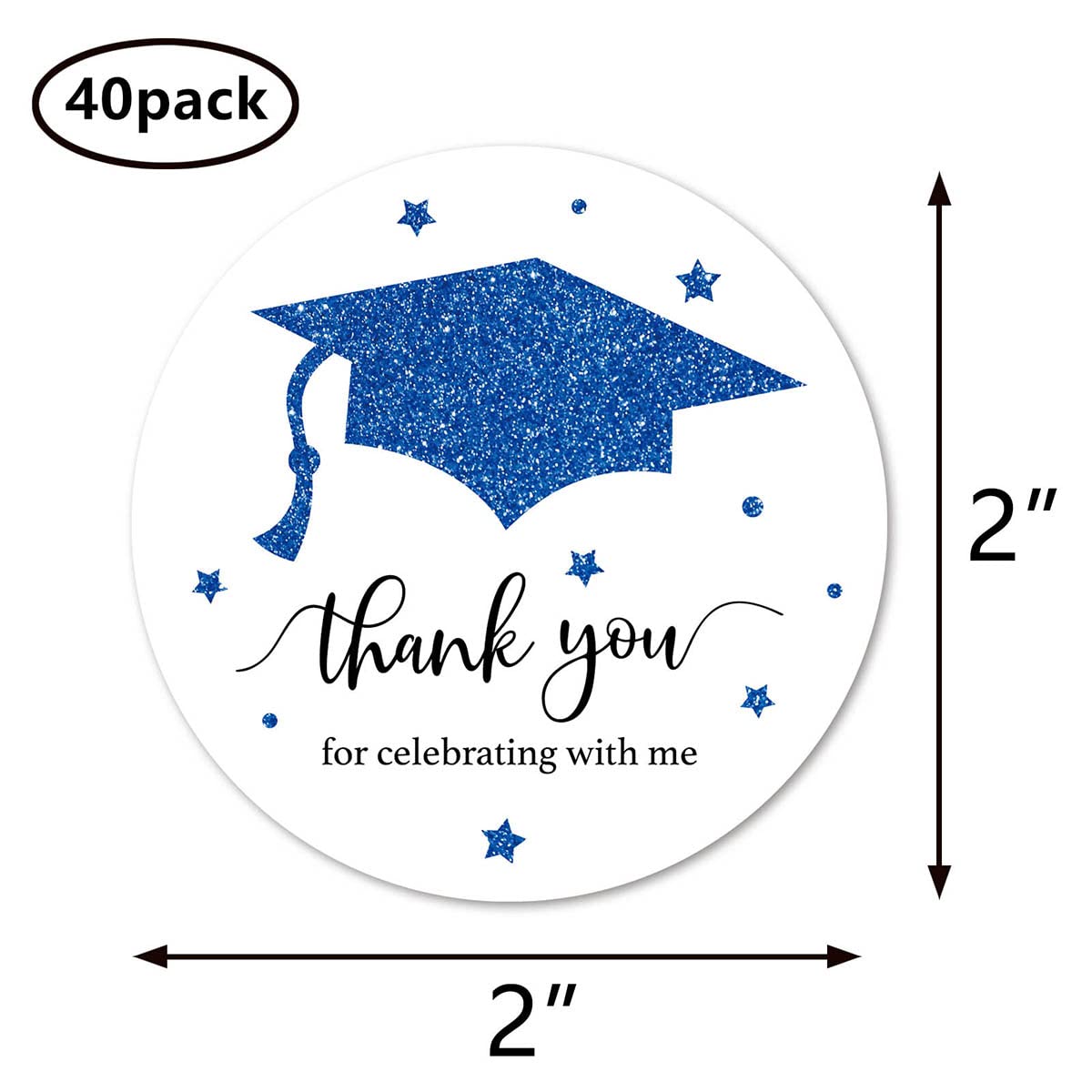 Blue White Graduation Thank You Stickers, Congrats Grad Party Favor Sticker Labels 40-Pack 2in