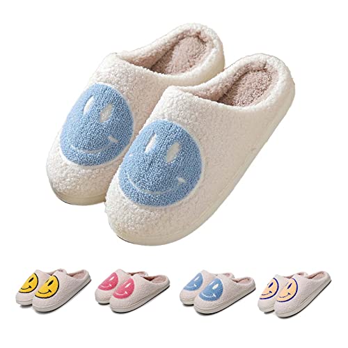 FACAXEDRE Smile Face Slippers for women and Men, Smile Slides Open Toe, Cloud Slides Comfy Anti-Slip Pillow Slides, Spa Shower Sandals Women Non Slip House Shoes for Unisex Slippers Blue 6.5-7.5