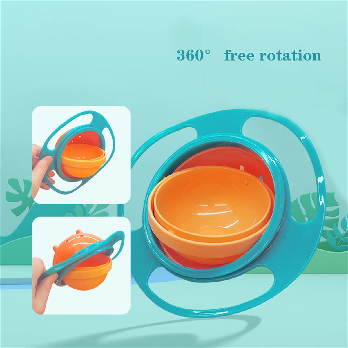 Baby Universal Gyro Bowl,Magic Gyro Bowl 360 Degree Rotate Spill-Proof Bowls with Lid Plastic Creative Dishes Practice Feeding Bowls (Blue*3)
