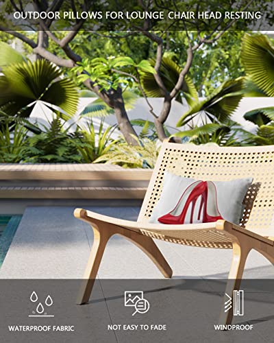 HilariousM Red High Heels Modern Outdoor Pillows for Chaise Lounge Chair, Rustic Wood Waterproof Lumbar Head Support Pillow with Adjustable Elastic Band for Pool Patio Furniture Decorative