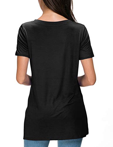 Herou Women Black Short Sleeve Tops Casual Summer Crewneck T-Shirt Tees with Side Split Black X-Large