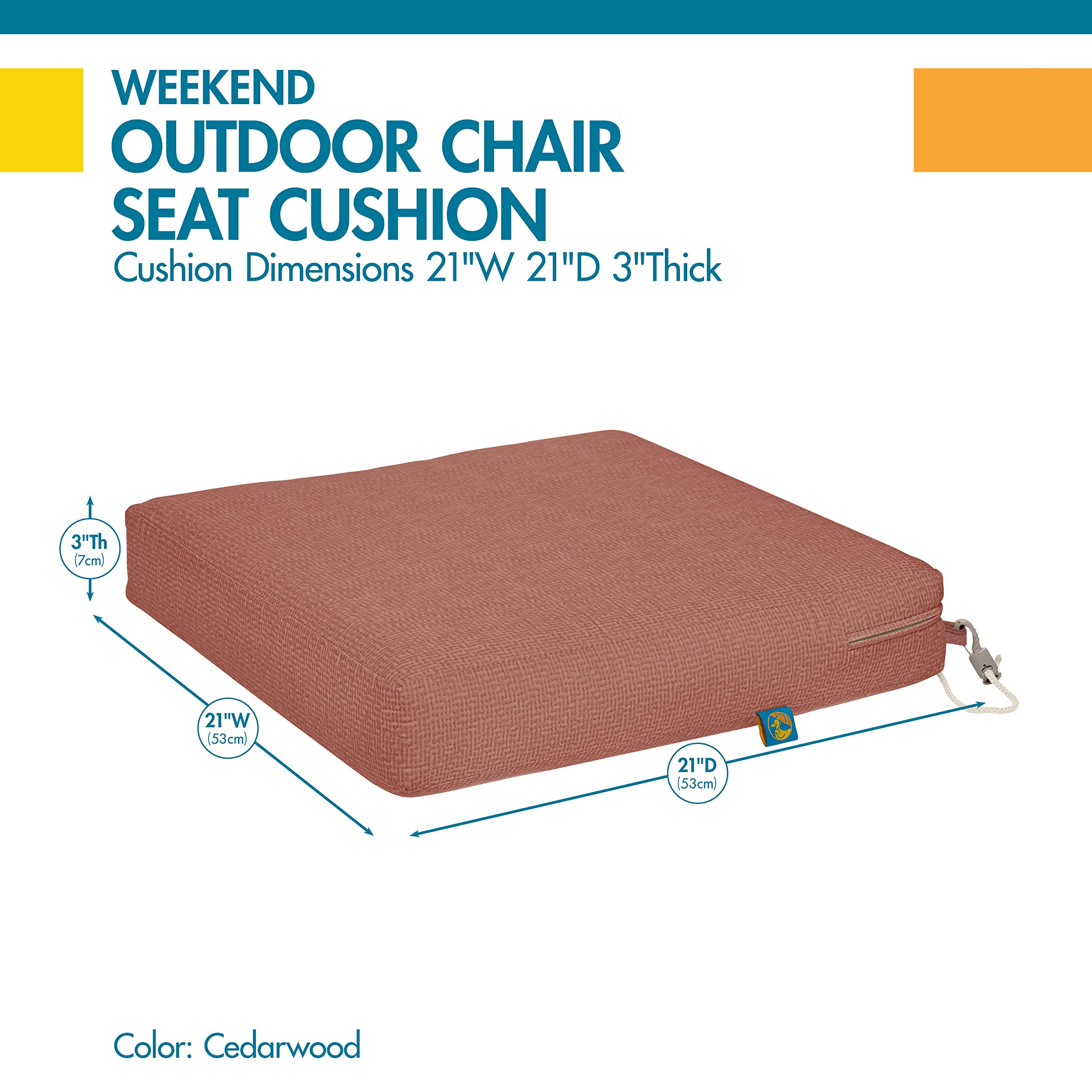 Duck Covers Weekend Water-Resistant Outdoor Dining Seat Cushion, 21 x 21 x 3 Inch, Cedarwood, Dining Chair Cushions