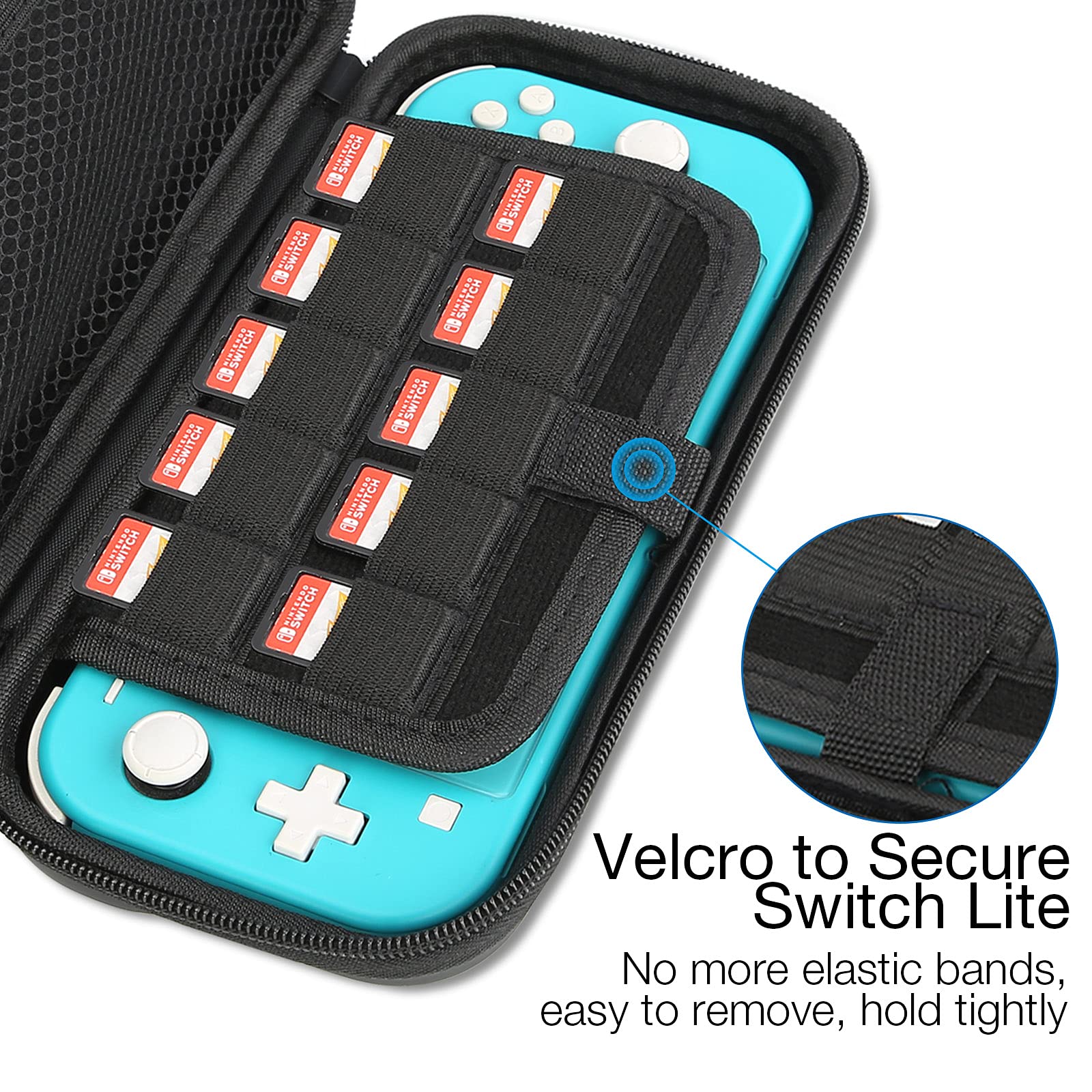 HEYSTOP Pouch Compatible with Nintendo Switch Lite, Protective Case Cover Carrying Case with 10 Game Card Cases, Accessories for Nintendo Switch Lite – Black