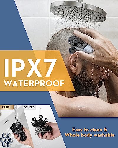Detachable Head Shavers, Kibiy Electric Razor IPX7 Waterproof for Bald Men, Wet/Dry LED Display Rechargeable 7D Rotary Shaver Grooming Kit with Type-C Charge