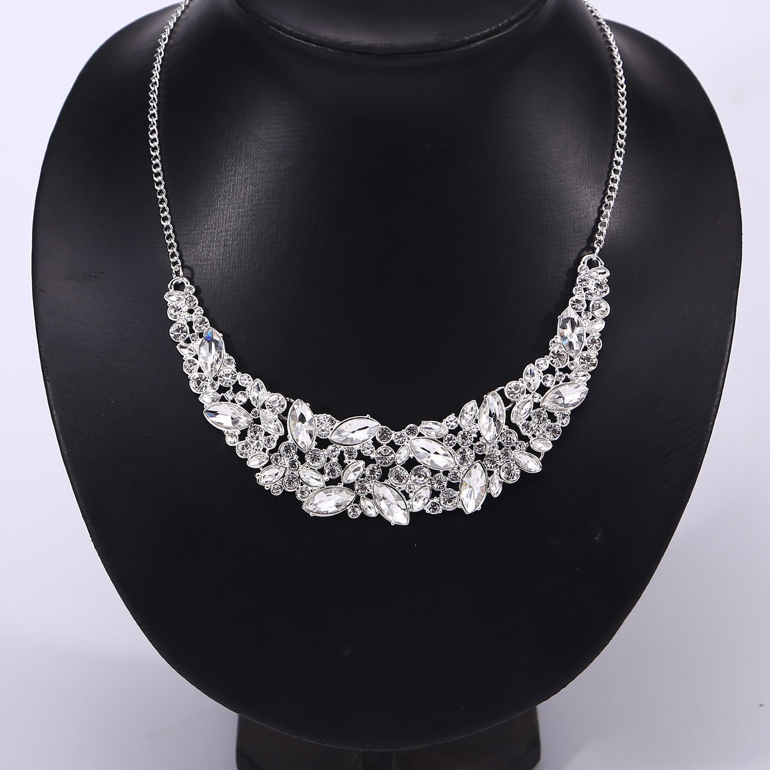 BaubleStar Statement Bling Rhinestone Crystal Collar Necklace Silver Wedding Bridesmaid Fashion Chunky Bib Jewelry for Women