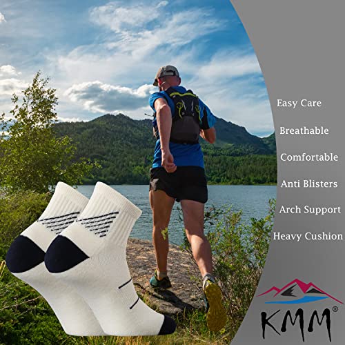 KMM Men's Merino Wool Cushion Low Cut Quarter Socks with Light Cozy Performance for Outdoor Hiking Hike Casual Trail Running(White L)