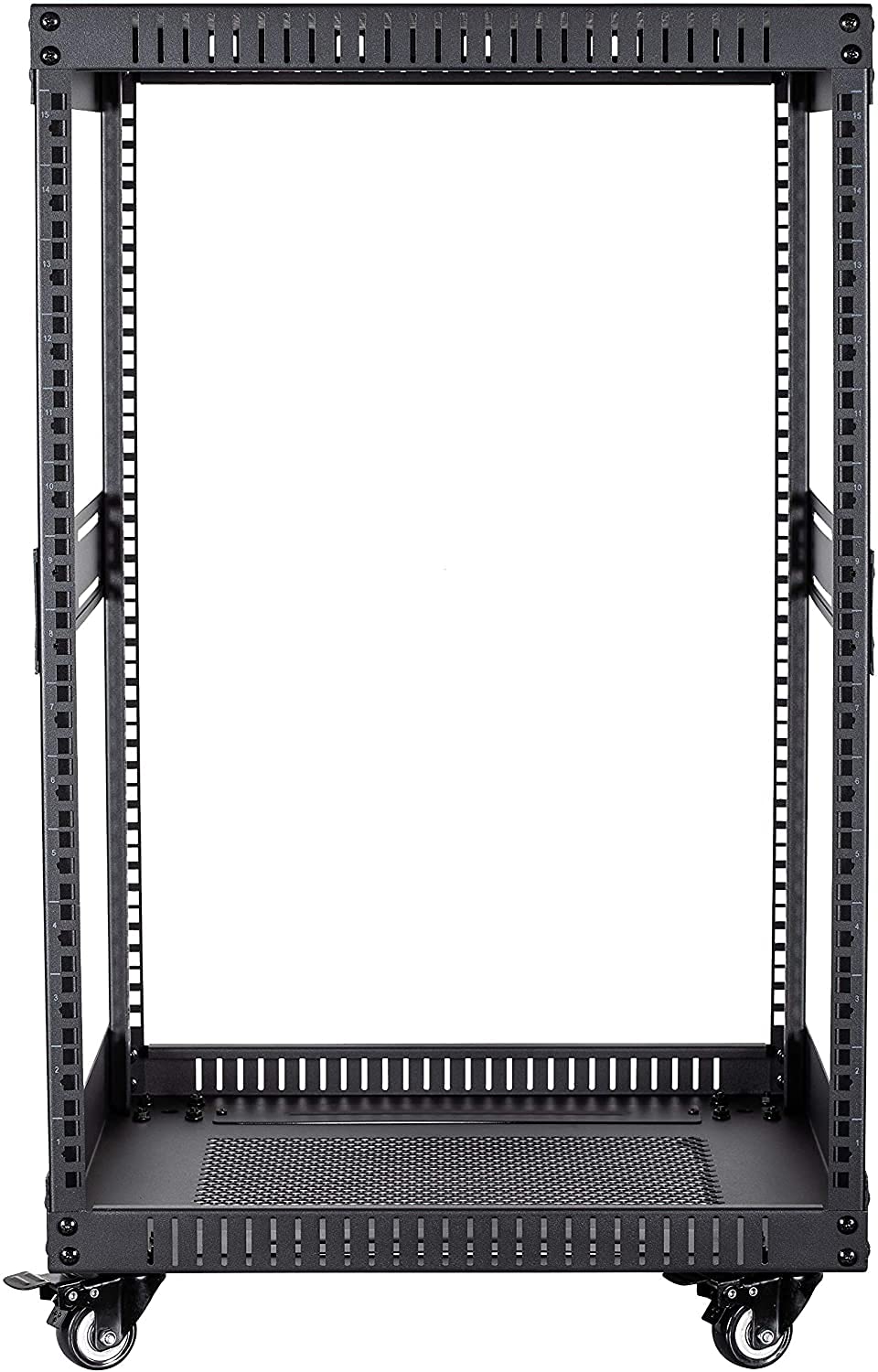 Kenuco 25U Standing Open Frame Rack with 4 Wheels and 4 Legs - Steel Network Equipment Rack 17.75 Inch Deep
