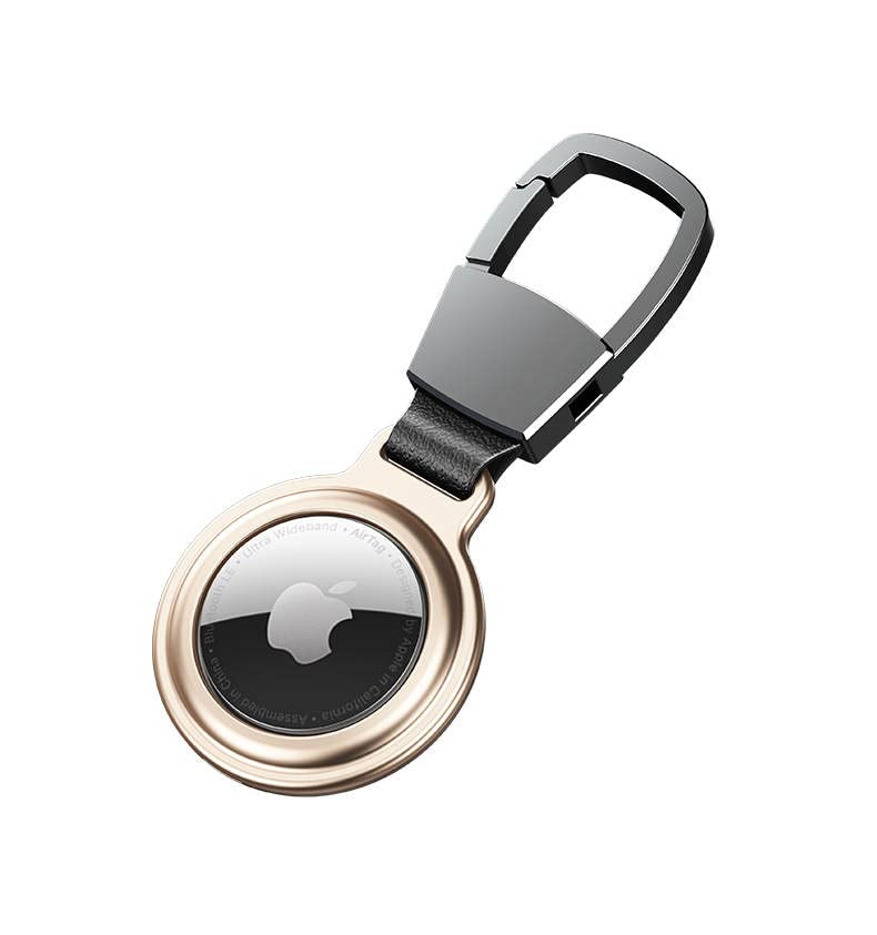 Deluxe AirTag Keychain, Metal and PU Leather Key Ring for Apple AirTag, Air Tag Key Anti-Loss Device (Gold)