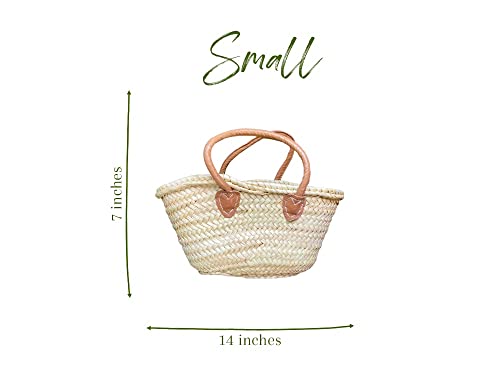 French Market Basket Bag | Handmade Moroccan Seagrass Baskets - Small (14x7) | Wicker Basket for Beach, Laundry, Toy, Blanket, Storage, Baby, or Picnic