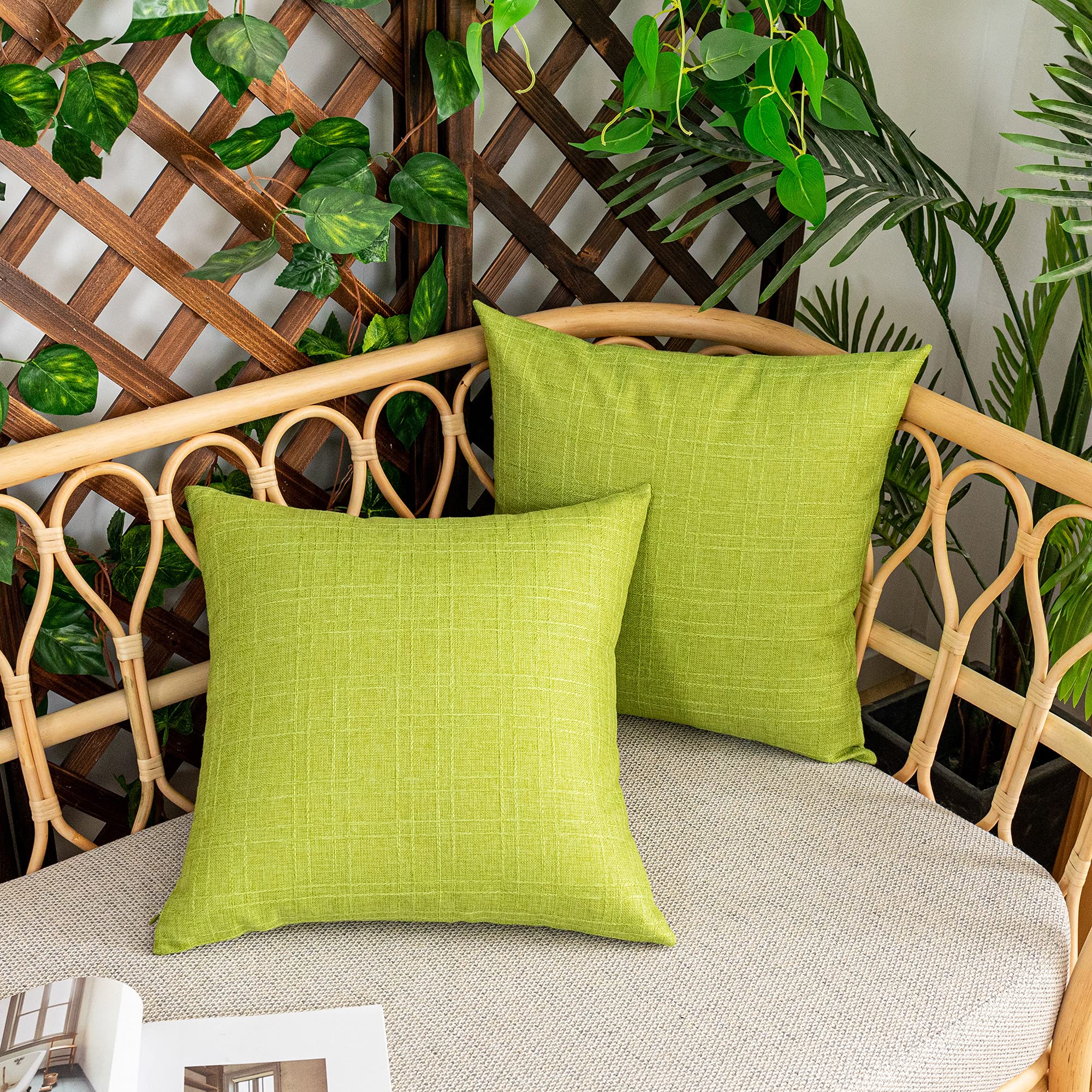 Kevin Textile Pack of 2 Decorative Outdoor Waterproof Pillow Covers Spring Garden Cushion Sham Throw Pillowcase Shell for Patio Tent Couch 20x20 Inch Green