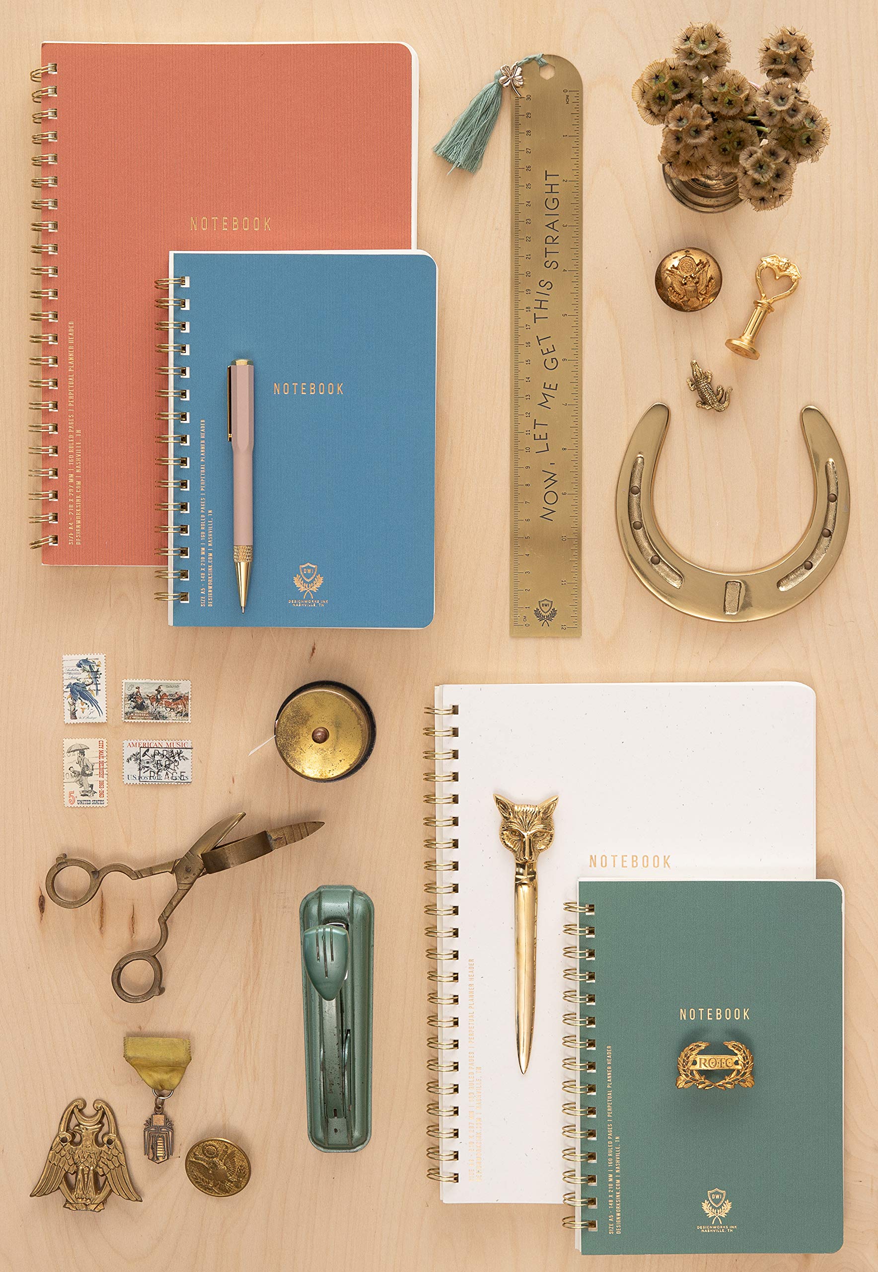 DesignWorks Ink A4-8.25" x 11.625" Speckled Ivory White Textured Paper Notebook Journal with Gold Accents, Lined Pages, and Durable Spiral Binding for Work, Writing, Journaling