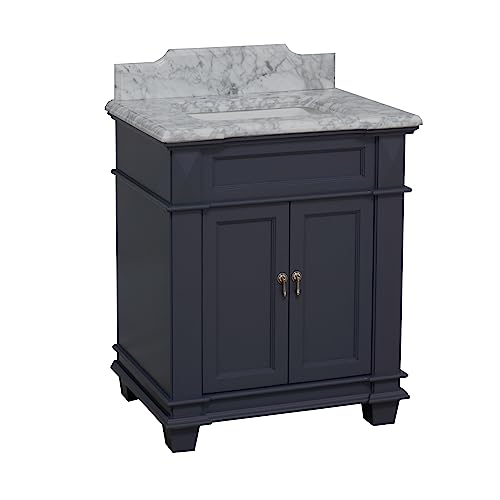Elizabeth 30-inch Bathroom Vanity (Marine Gray/Carrara): Includes Marine Gray Cabinet with Authentic Italian Carrara Marble Countertop and White Ceramic Sink