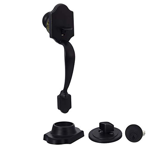 Amazon Basics Standard Exterior Handle Set with Door Knob and Deadbolt, Matte Black