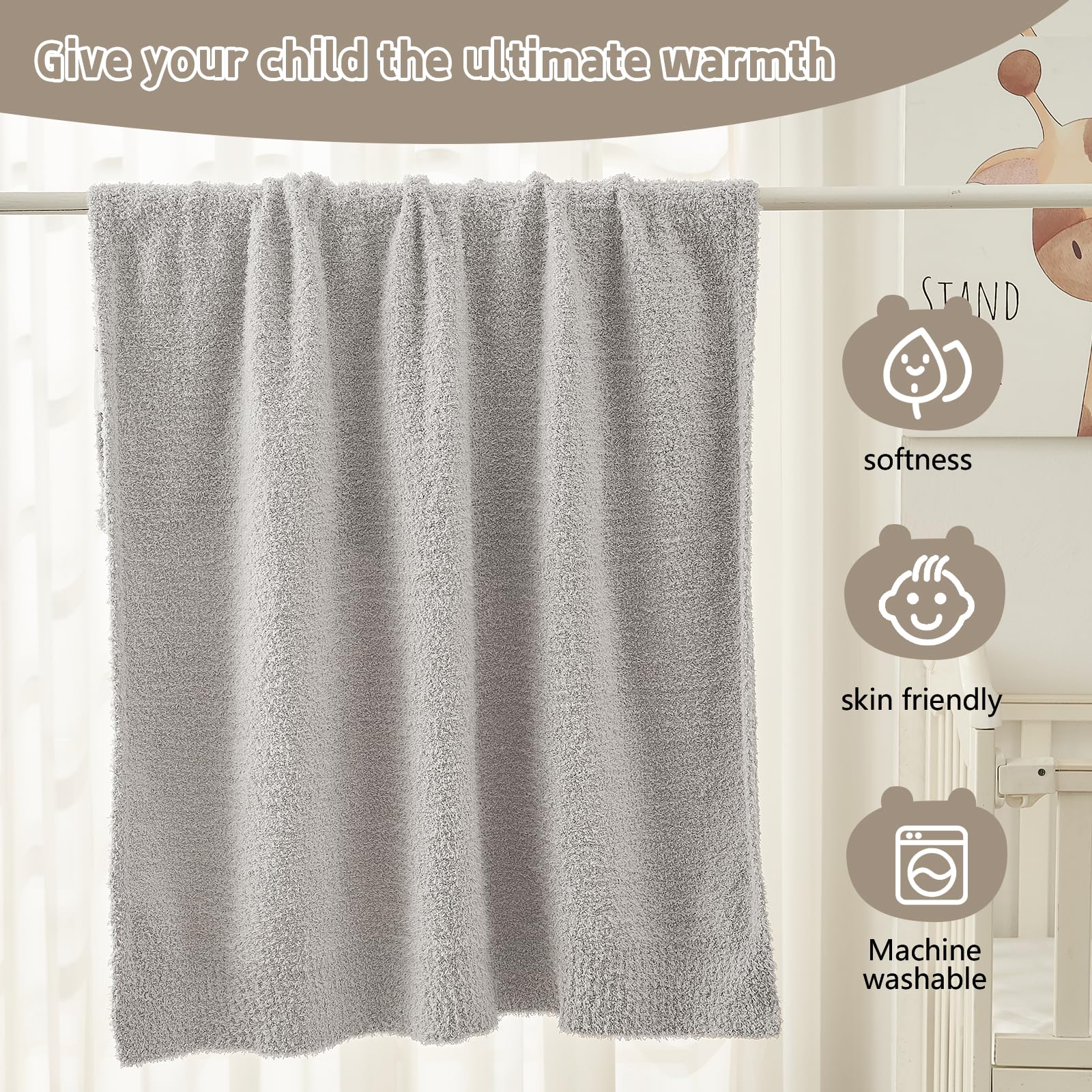 CYMULA Kids Throw for Boys and Girls 30 x 40 inches, Soft Cozy Cute Swaddle Fleece Throw, Light Grey