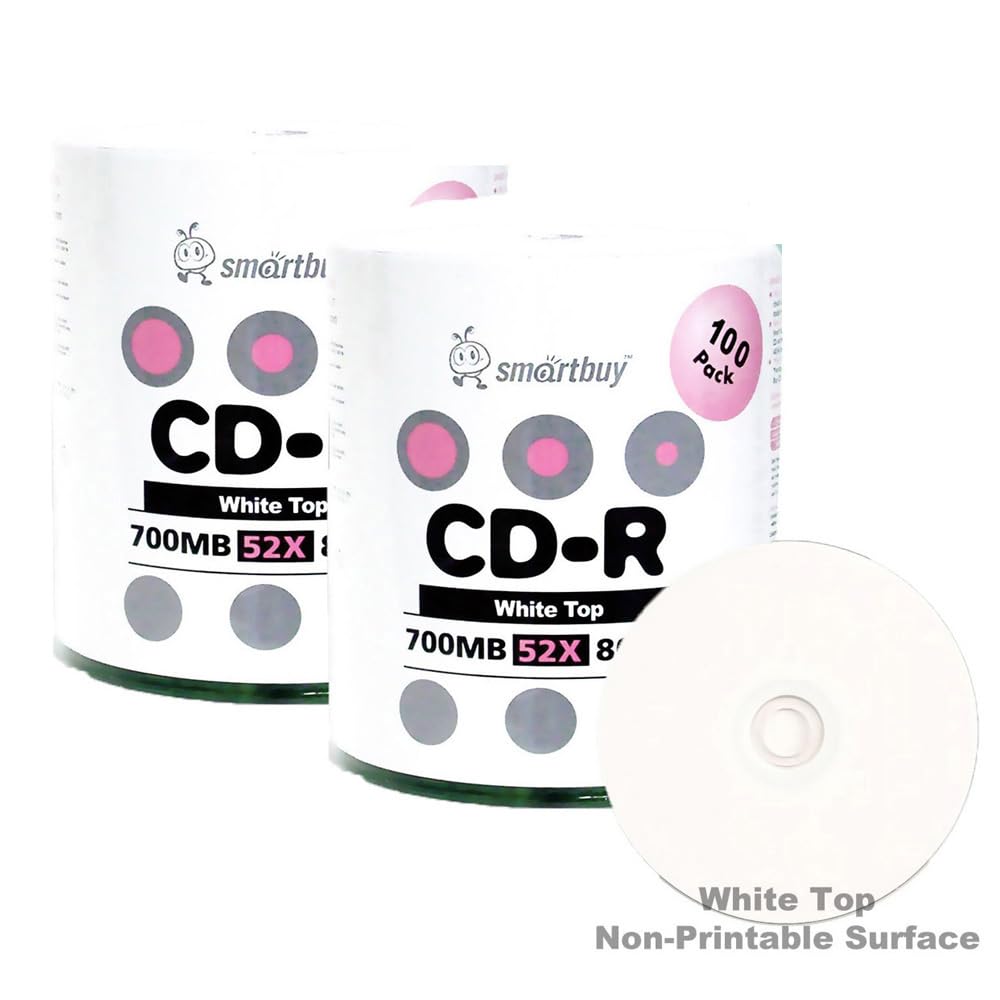 Smartbuy 200-disc 700mb/80min 52x CD-R White Top Blank Data Recordable Media Disc