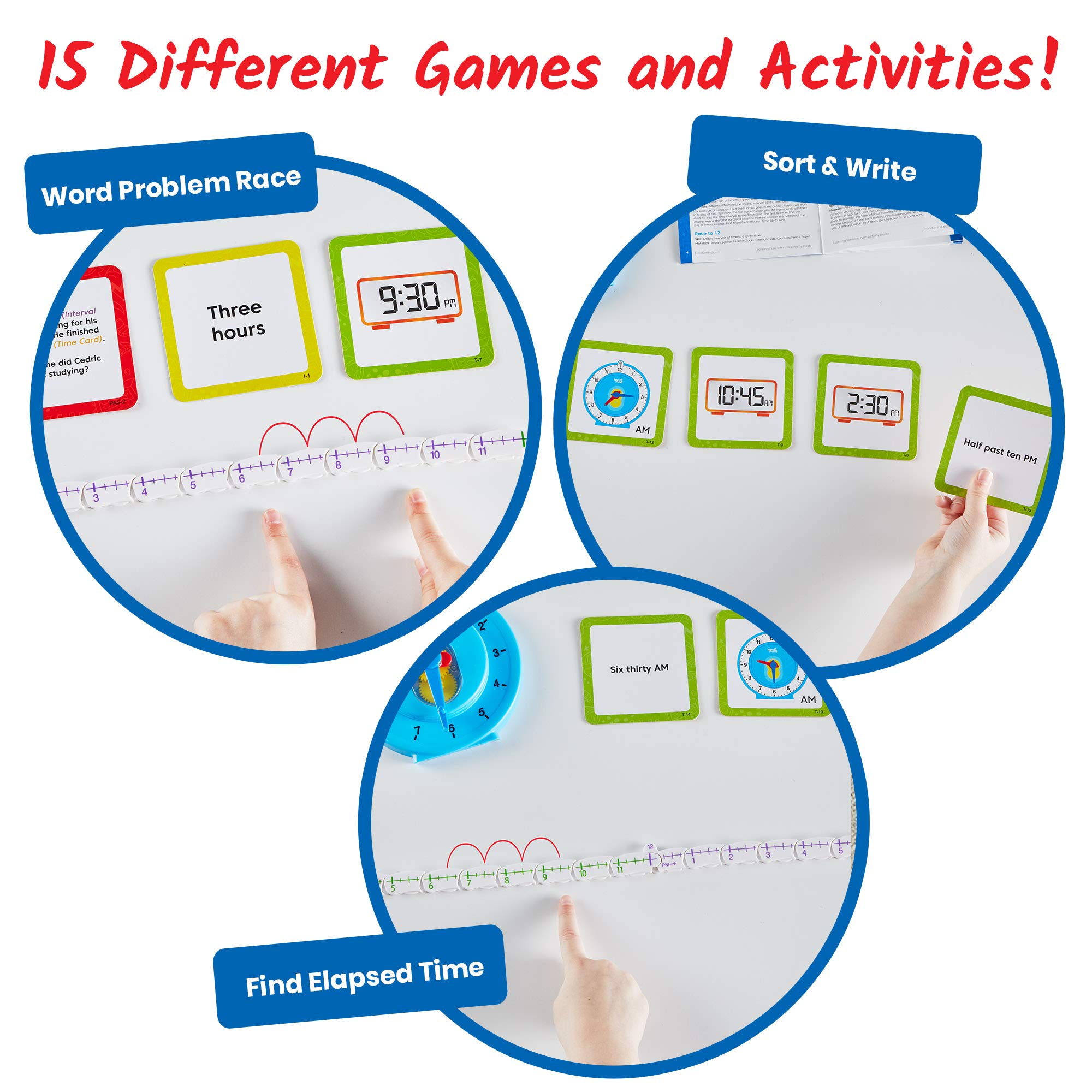 Learning Resources Learning Intervals of Time Centre Kit 16 Games and Activities, NumberLine Clock for Kids Learning To Tell Time, Math Manipulatives for Telling Time, Analogue Clock (1 Pack)