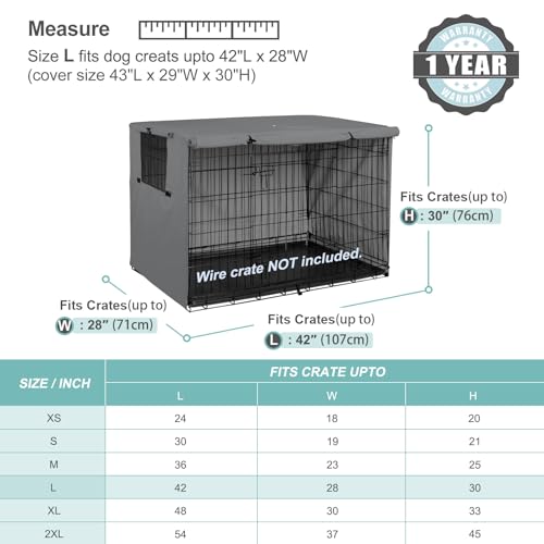 Explore Land 42 inches Dog Crate Cover - Durable Polyester Pet Kennel Cover Universal Fit for Wire Dog Crate (Gray)