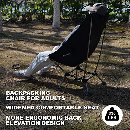 HITORHIKE Camping Chair with Nylon Mesh and Comfortable Headrest Ultralight High Back Folding Portable Compact for Camping, Hiking, Backpacking, Picnic, Festival, Family Road Trip (Grey)