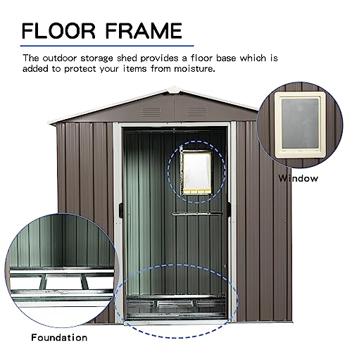 FRANSOUL 8ft x 4ft Outdoor Storage Shed with Lockable Sliding Doors,Metal Tool Shed with Anchors,Hooks and Shelf, Garden Shed Organizer for Yard Patio Lawn Deck,Easy to Assemble,Gray