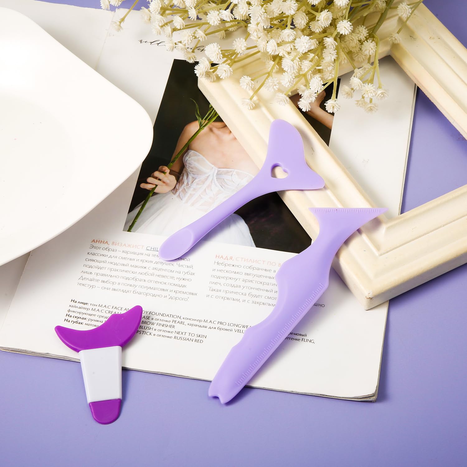 BOXOB 3pcs Eye Makeup Tool, Soft Silicone Eyeliner Stencils Multifunctional Mascara Shield Applicator Eye Makeup Stencils Eyeliner Tool for Beginners (Purple)