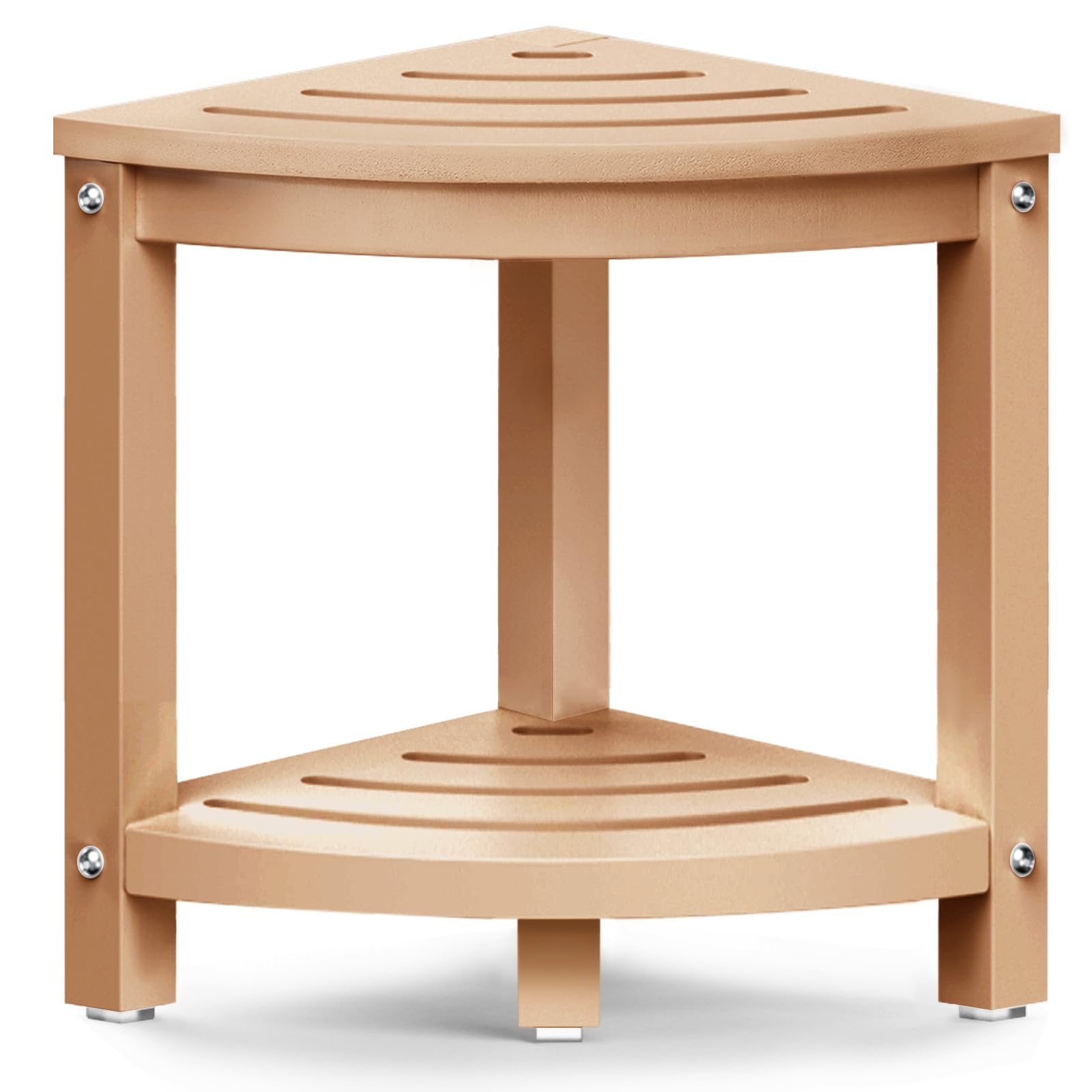 Corner Shower Stool for Inside Shower, HDPE Shower Stool for Shaving Legs, Waterproof Shower Bench with 2-Tier Storage, Small Shower Stool for Bathroom, Living Room, Bedroom , Non-Slip Feet, White