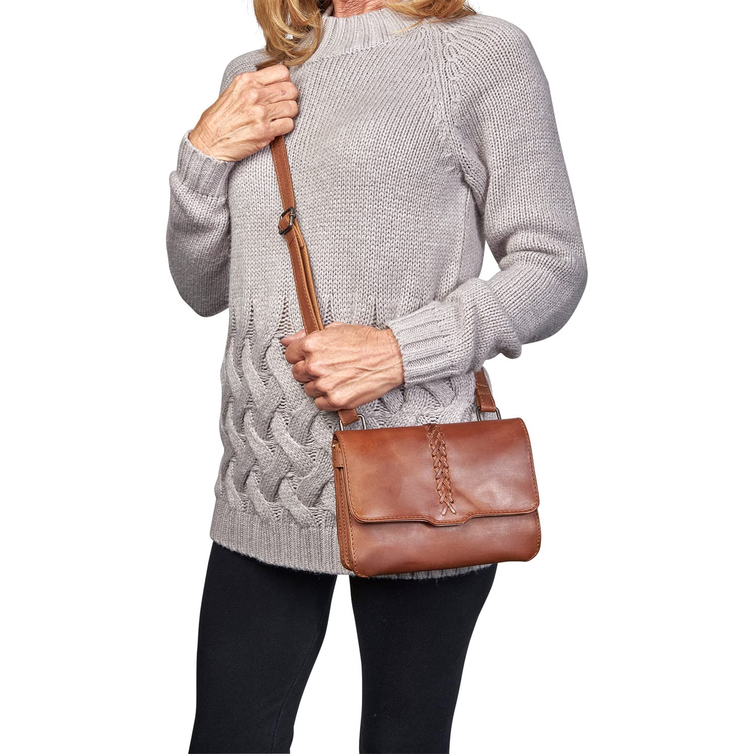 Lady Conceal Concealed Carry Jolene Leather Crossbody Organizer (Mahogany)