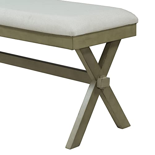 Harper & Bright Designs 4-Piece Wood Dining Table Set, Farmhouse Rustic Kitchen Dining Table with 2 Upholstered X-Back Chairs and Bench, Gray Green