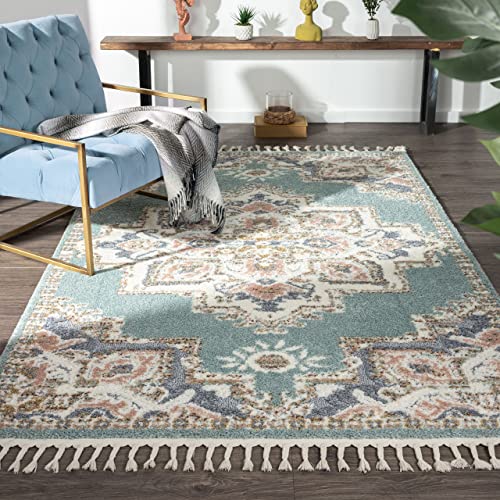 LUXE WEAVERS Southwestern Medallion Fringe Blue 8x10 Area Rug