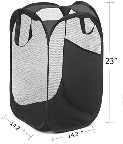 BENJUNC 2 laundry baskets, pop-up laundry baskets, foldable mesh laundry baskets (each with 2 reinforced handles), black + blue…
