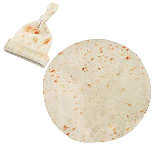 Ashipher Burrito Swaddle Blanket for Baby,Newborn Wrap Tortilla Safe Flannel Shower Blanket with Hat, Great Gift for Baby (Round, 3ft – 35 Inch)