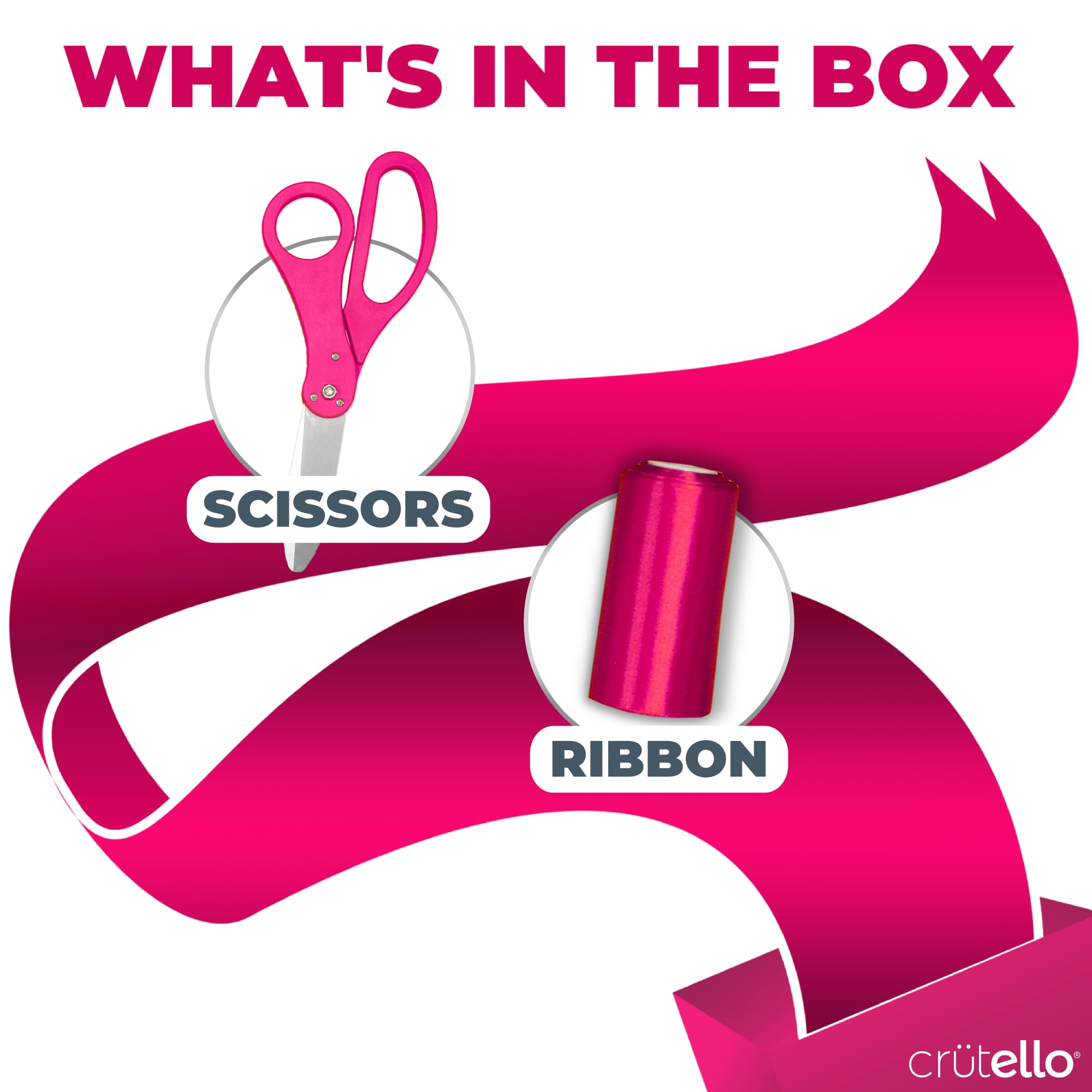 Crutello Giant Ribbon Cutting Ceremony Kit 21" Grand Opening Scissors Set with Sharp, Pink Handled Durable XL Scissors, and 30 Feet of Oversized 4" Wide Pink Ribbon