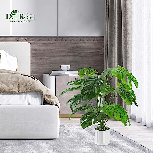 Der Rose 28" Fake Plants Large Artificial Monstera Faux Plants Indoor Tall for Floor Home Office Farmhouse Bedroom Decor