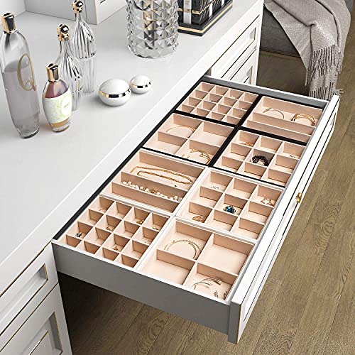 Frebeauty Earring Organizer Tray - Jewelry Accessary Storage Box - 32 Slot Jewelry organizer box 4 Stackable Trays with Lid Storage Display Case for Dresser and Drawer (White)
