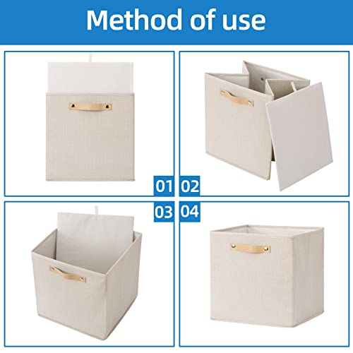 EvanColin Cube Storage Bins, Square Storage Cubes 13x13, Fabric Storage Cubes, 8 Pack Collapsible Storage Cube Bins for Shelves, Fabric Storage Bins for Home, Bedroom(Beige)