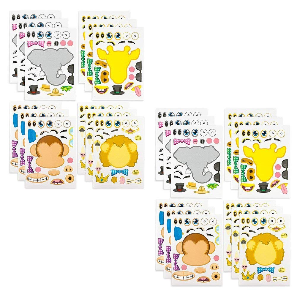 Kicko Make-A-Zoo Animal Sticker Sheets - 24 Pack - for Kids, Arts, Parties, Birthdays, Party Favors, Crafts, School, Daycare, Etc.
