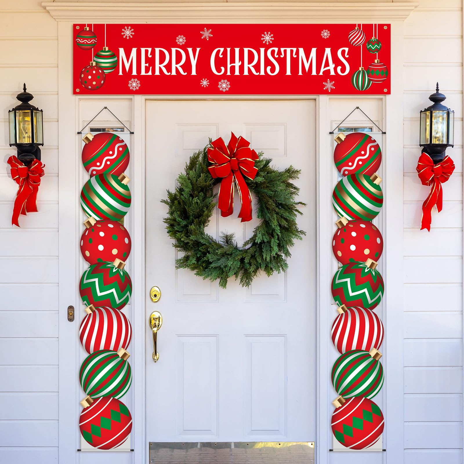 Buryeah 3 Pcs Christmas Decoration Outdoor Christmas Porch Sign for Front Yard Christmas Hanging Banner Merry Christmas Ball Shaped for Christmas Supplies Indoor Outdoor Xmas Decor, 12 x 71 Inch