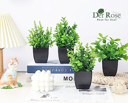 Der Rose Set of 4 Packs Small Fake Plants Mini Artificial Faux Plants Indoor for Bathroom Farmhouse Room Table Decor
