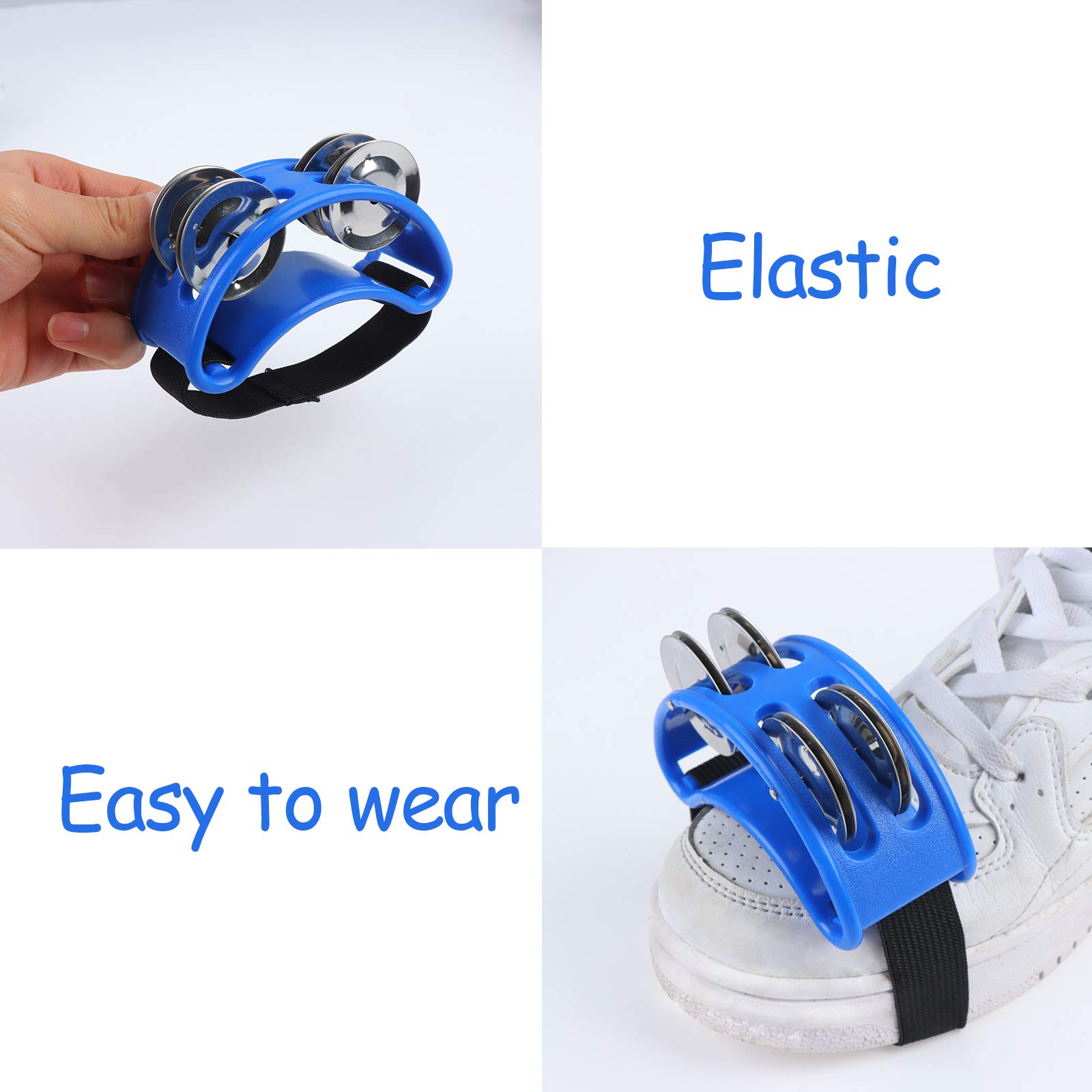 Xgood 4 Pieces Foot Tambourines Percussion Musical Instrument with Stainless Steel Jingles Percussion Musical Instrument Accessories (Blue)