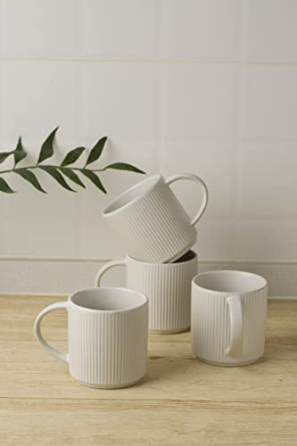 famiware 4 Pieces Coffee Cups, 12 oz Catering Mug with Handle for Coffee, Tea, Cocoa, Milk, Matte White