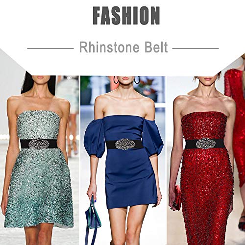 Dorchid Women Rhinstone Belt Full Crystal Buckle Cummerbund Wide Elastic Waistband 7 Colors Black
