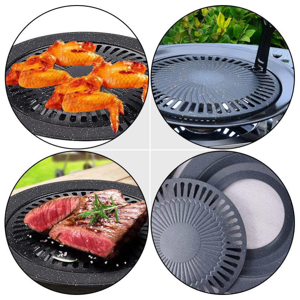 Cabilock Portable Stove Korean Grill Pan Cast Iron Non Stick Indoor Grill Stovetop Plate Round Barbecue Pan Korean Style BBQ Plate Table BBQ Korean BBQ Grill Pan Cheesecake Pan