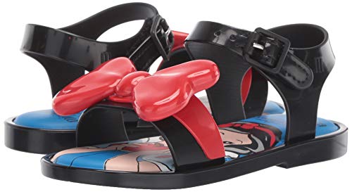 Mini Melissa Baby-Girl's Mini MAR Sandal + Snow White Slipper, BLK Glossy, 7 Medium US Toddler