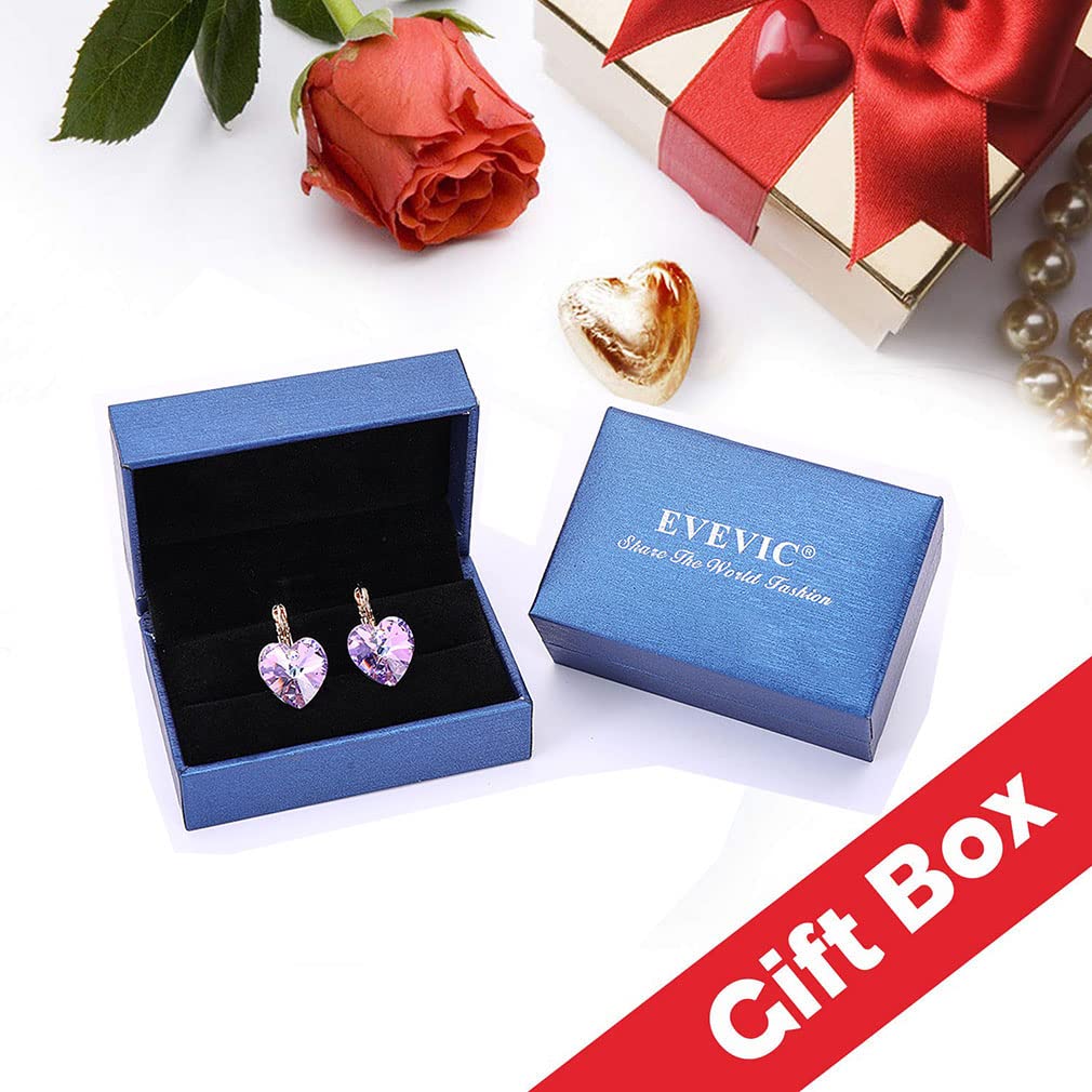 Austrian Crystal Heart Drop Leverback Earrings for Women 14K Rose Gold Plated Hypoallergenic Jewelry (Aurora Borealis)