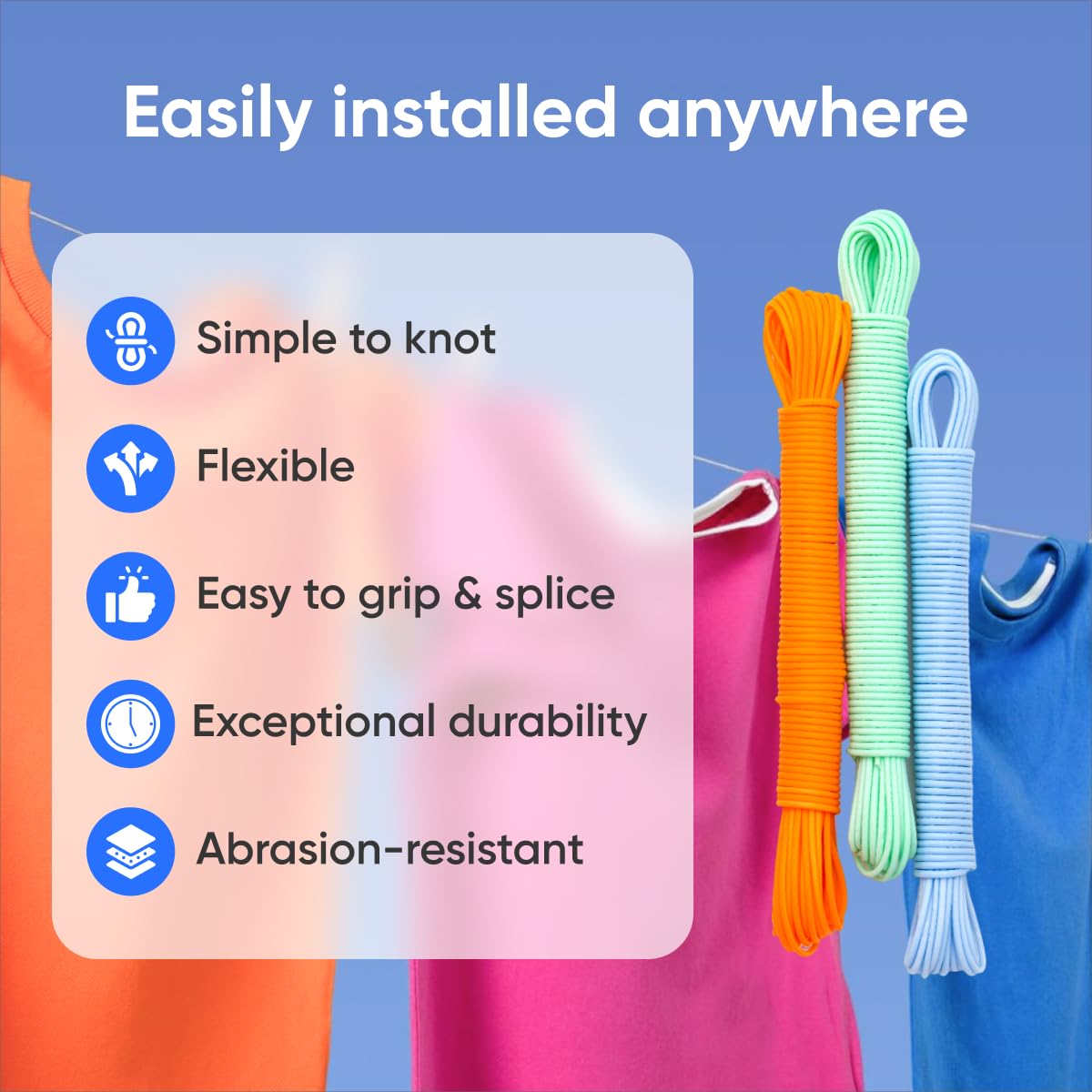 Clothes Line Ropes 49 Ft - Indoor & Outdoor Clothesline 3 Pcs - Plastic Laundry Line - Clothes Lines for Hanging Clothes