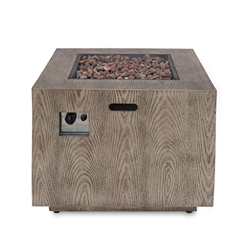 Christopher Knight Home Aaron Outdoor 33-Inch Square Fire Pit, Brown Wood Pattern