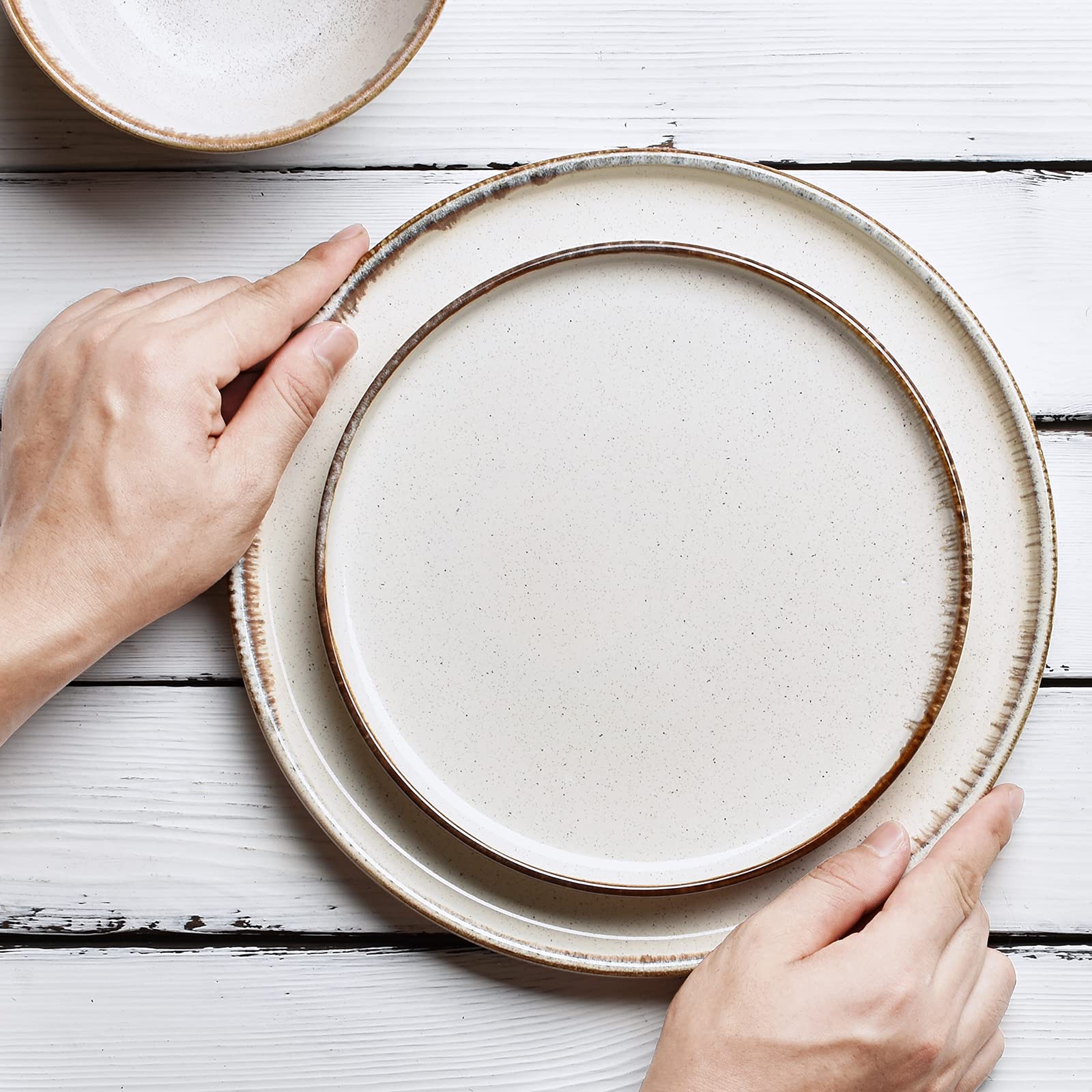 Bosmarlin Ceramic Dinner Plates Set of 4, Stoneware Plates for Salad, Pasta, Dessert, Microwave and Dishwasher Safe (Beige, 8.2 in)