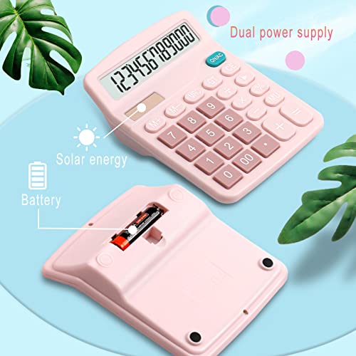 DEXIN Pink Office Desk Calculator, 12-bit Solar Battery Dual Power Standard Function Electronic Calculator with Large LCD Display (1PACK,Pink)