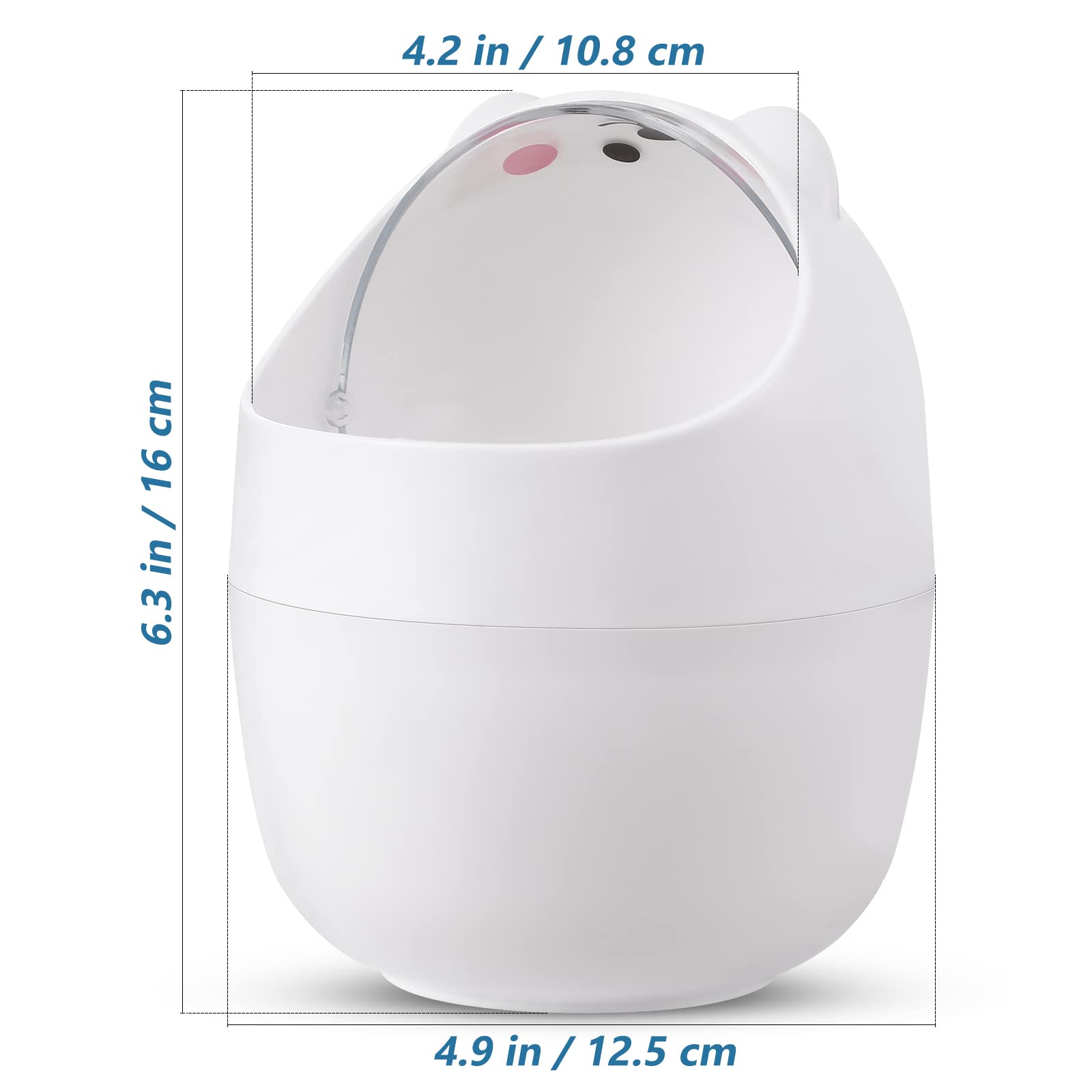 Veemoon Desktop Mini Trash Bin with Shake Lid Cute Trash Can Countertop Garbage Storage Bucket Wastebaskets Small Waste Bin for Desk Car Office Kitchen- White