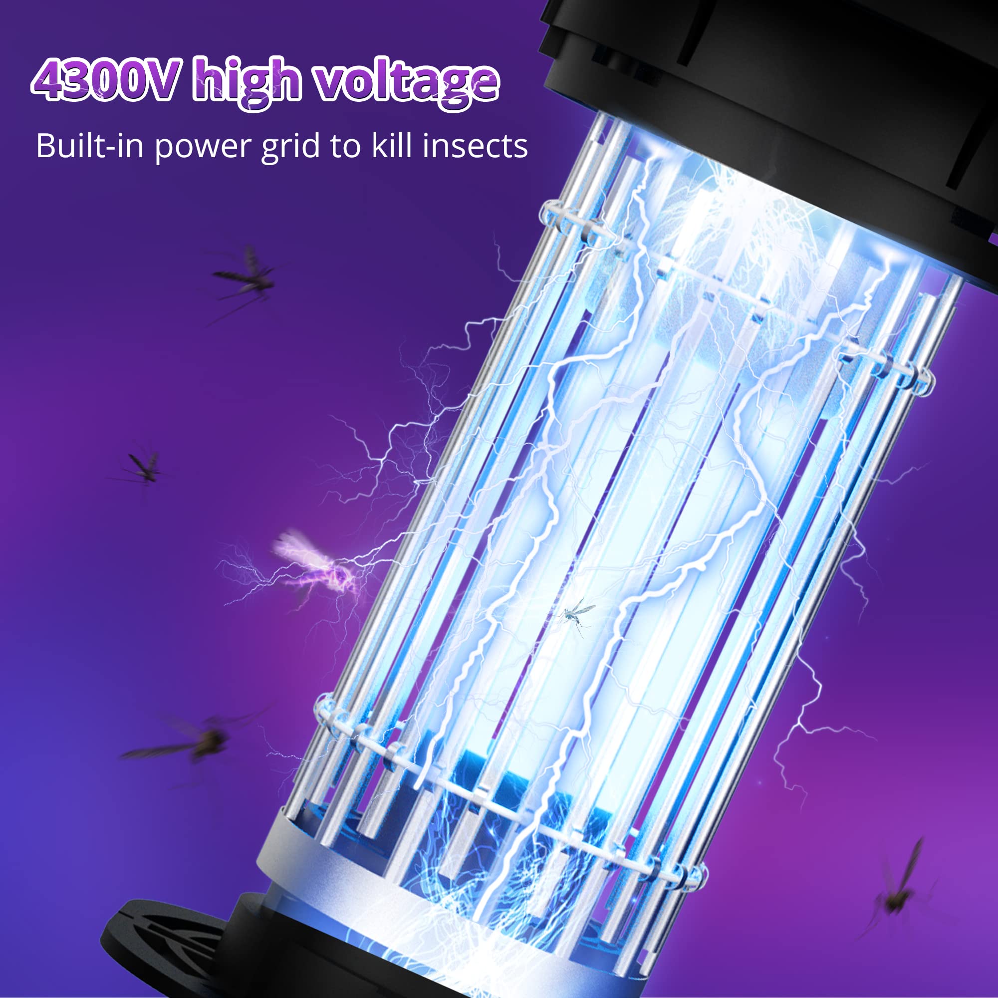 POWIFY Bug Zapper Outdoor, Electric Mosquito Zapper with 6.3ft Power Cord, 20W 4300V High Powered Fly Zapper, Insect Fly Trap, Indoor Mosquito Killer for Home Indoor Backyard Patio